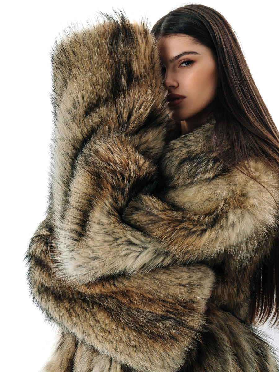 Full-Length Natural Coyote Fur Coat for Women | Forestfox Fur ...