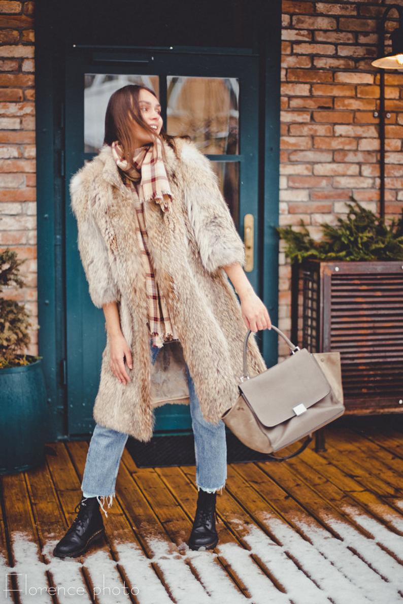 Women’s Coyote Fur Coat with Stand Collar – Short Sleeves | Forestfox ...