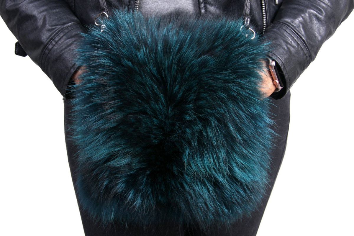 Emerald Raccoon Fur Muff for Hands - Real Fur Warmer I Forestfox ...
