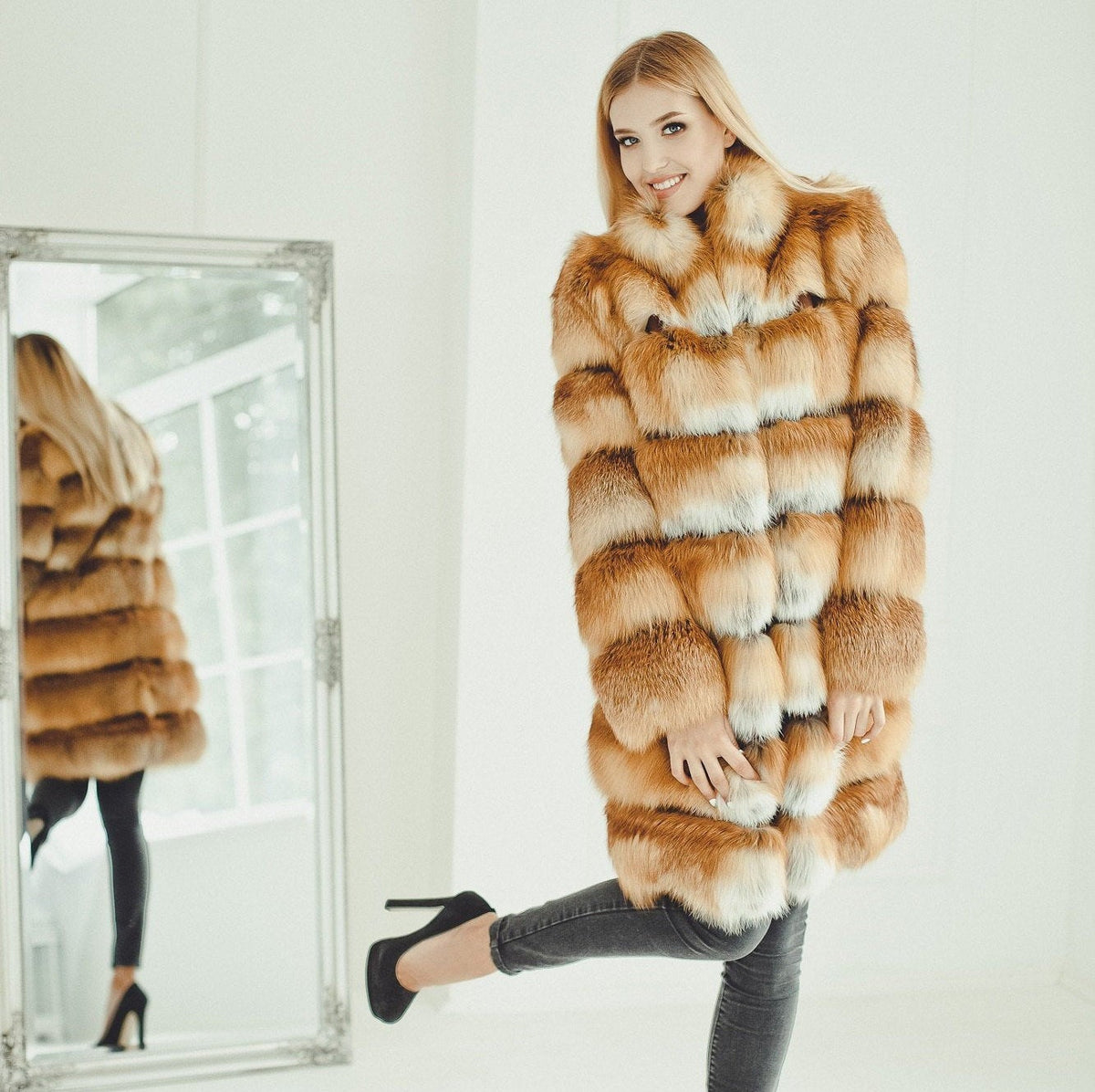 Real Fox Fur Coat for Women with Stand Collar - Forestfox – Forestfox ...