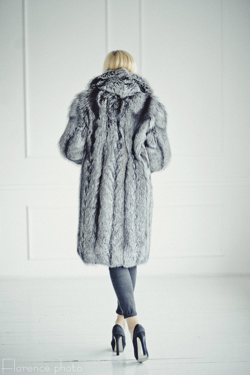 Luxury Long Silver Fox Fur Coat – Bright Red & Handmade | Forestfox Fur ...